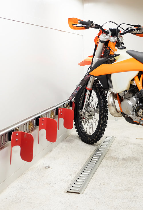 E-Track Motorcycle Wheel Chock | MotoProHQ EZ Chock - Wall Mount